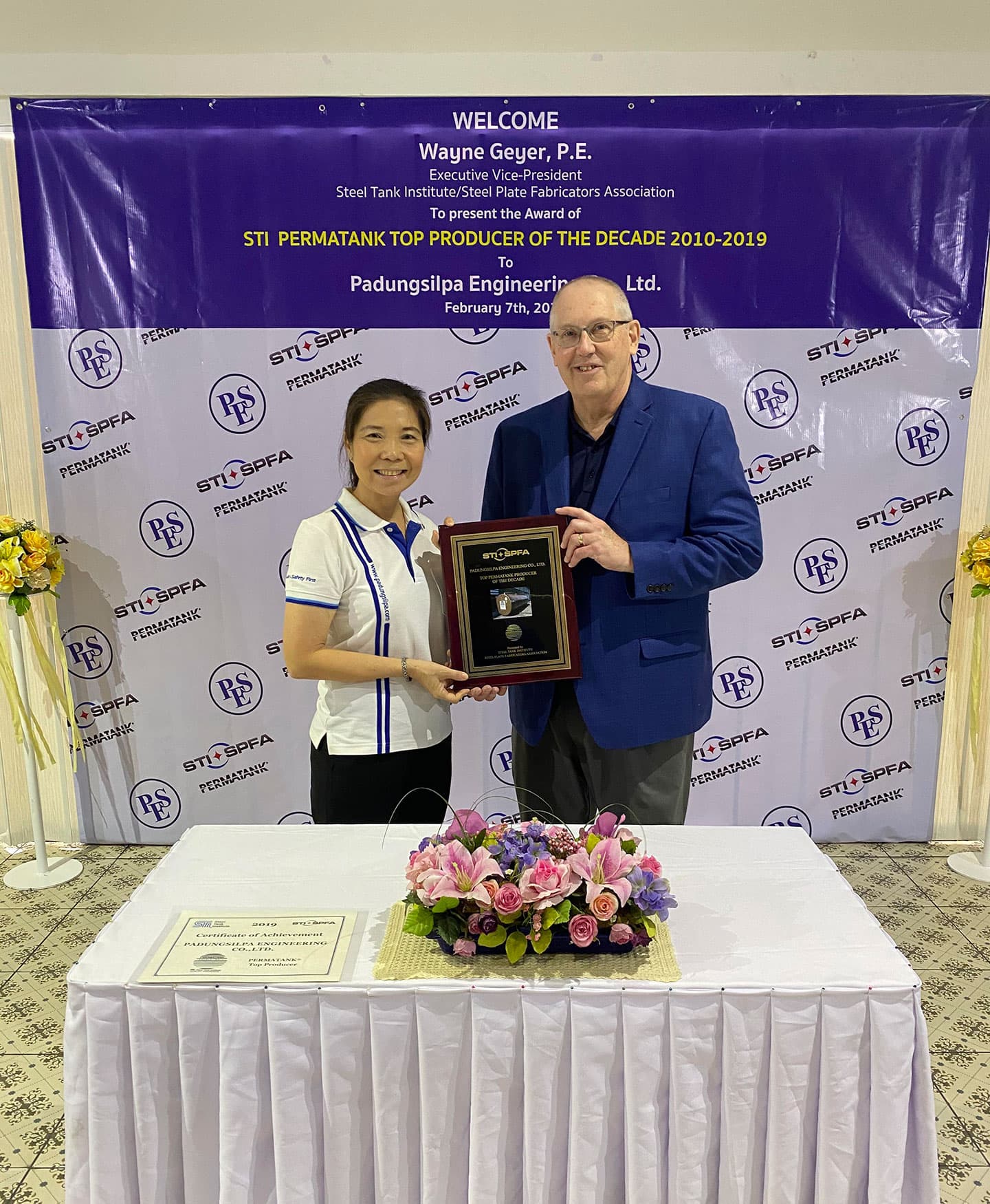 Padungsilpa Engineering Co., Ltd. Awarded STI PERMATANK® Top Producer of the Decade - STI/SPFA